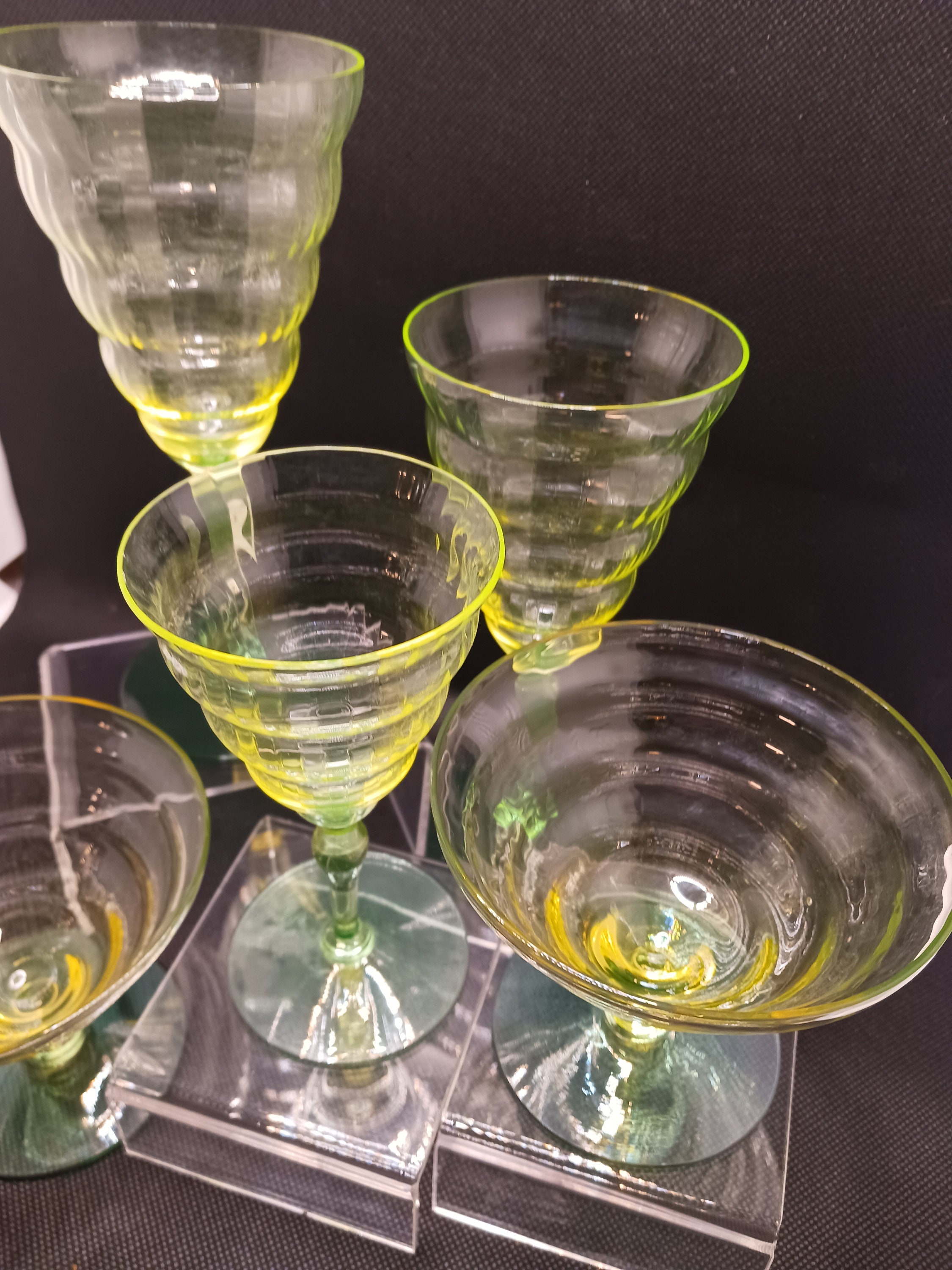 UTILITY GLASS WORKS 5 Vaseline/ Teal Cambodia Ware Stems - Etsy