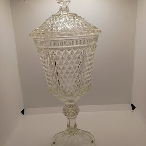VINTAGE DIAMOND POINT Tall Candy Covered Compote Dish With Petalstool ...