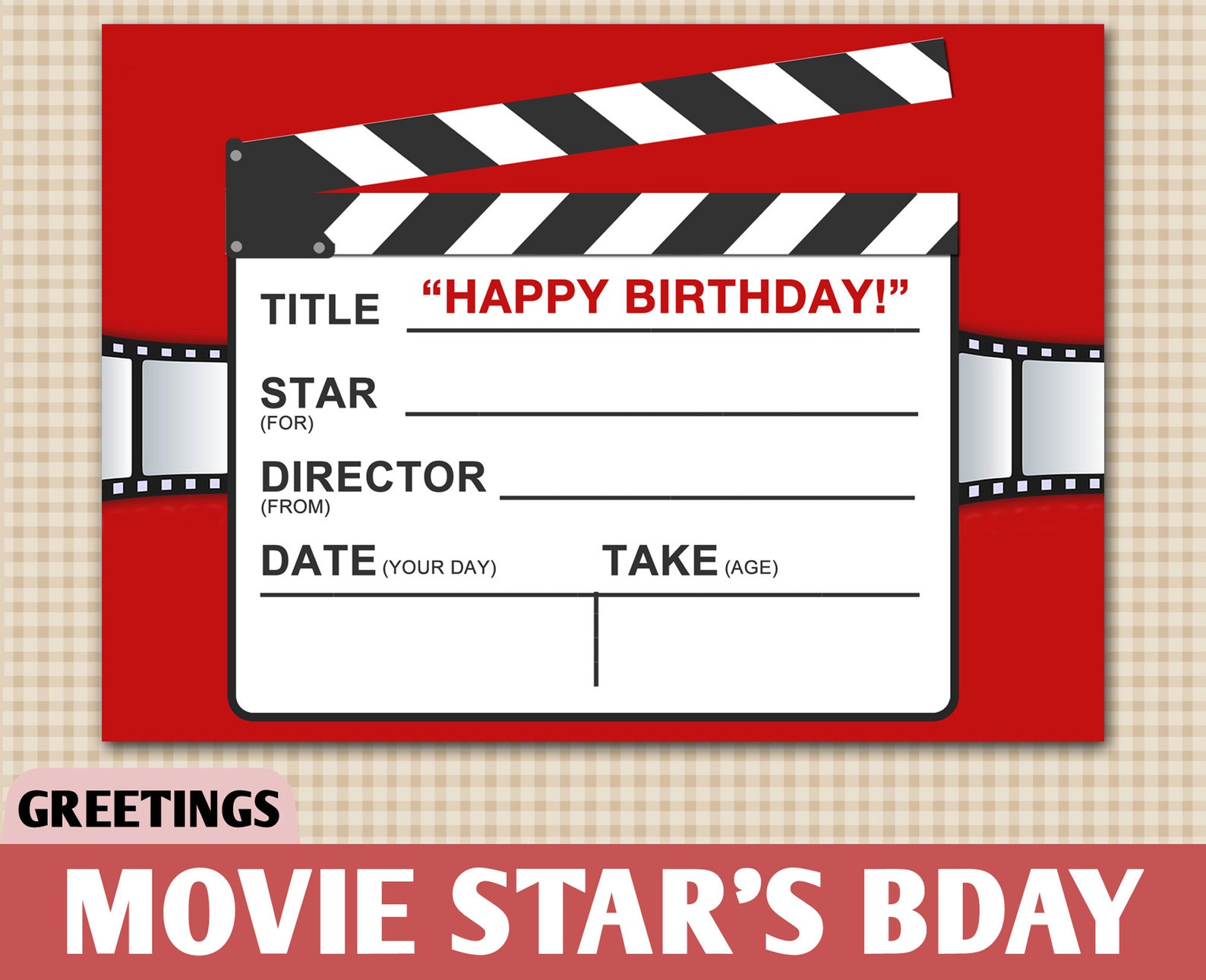 Printable Movie-themed Card | Film Buff’s Birthday | Clapboard Design ...