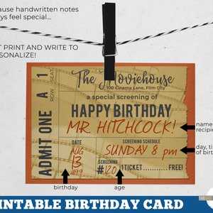 Printable Movie Ticket Birthday Card | Movie Buff Birthday Card | Old ...