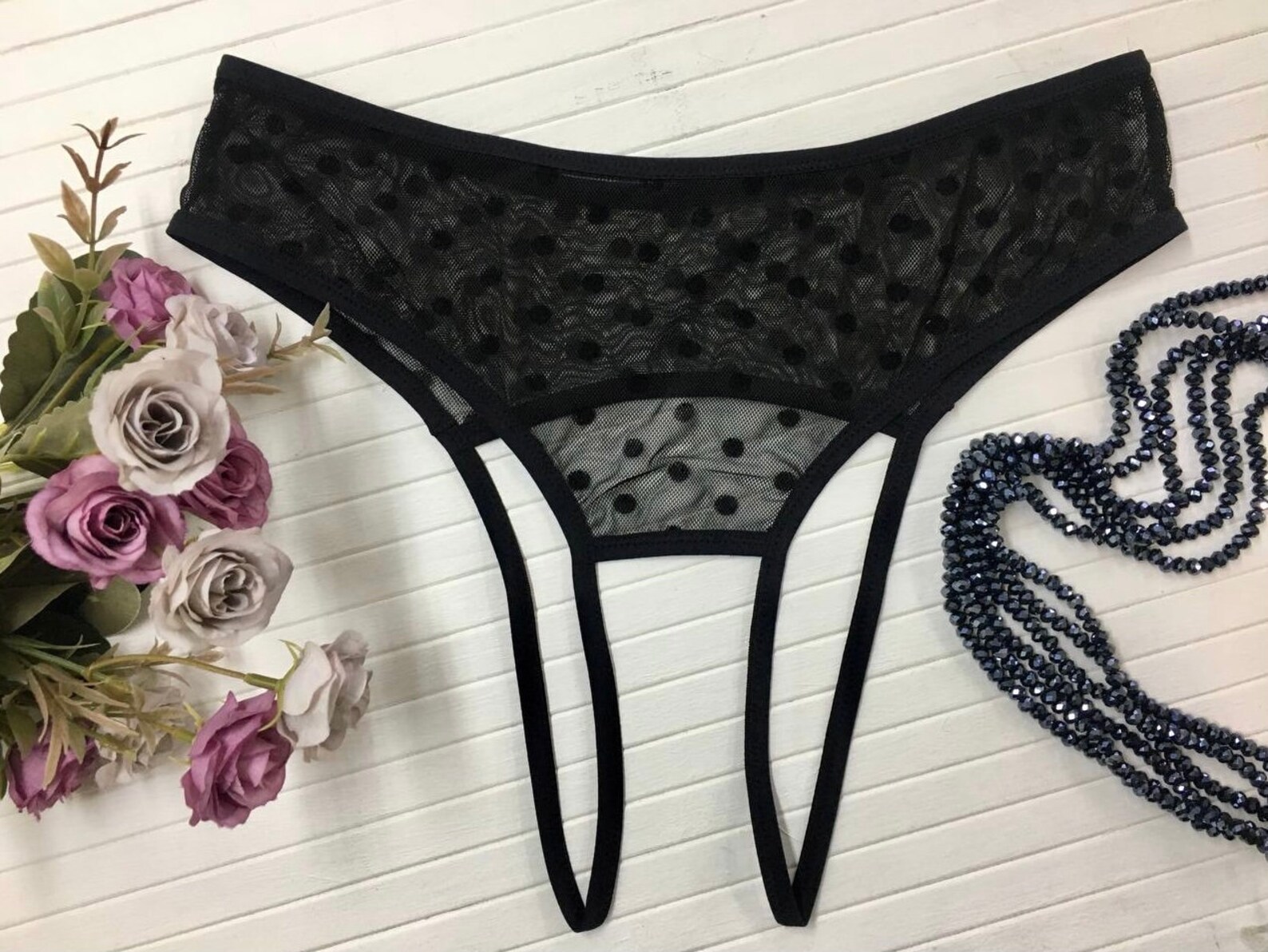 Open Mesh Panties Doted Panties Crotchless Panties Polka Dot Panties ...