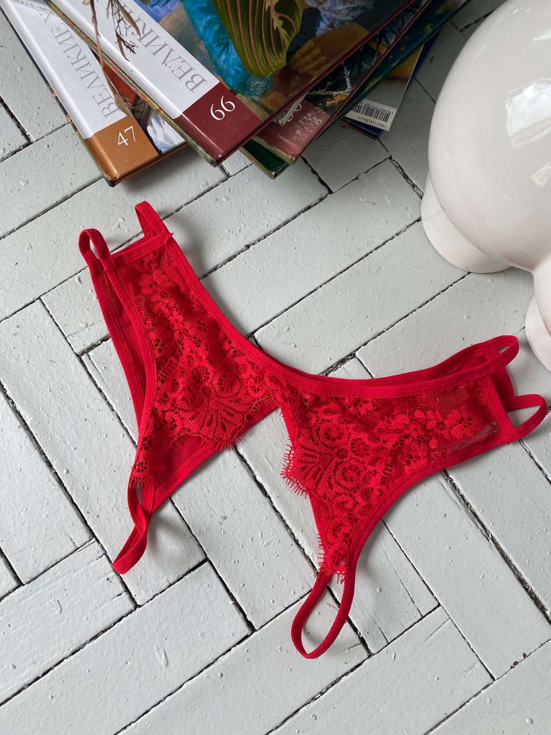Red Lace Open Panties Crotchless Panties Fetish Panties Bdsm Panties