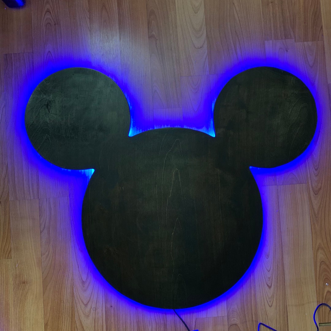 Wood Mickey Mouse Head With LED Lighting, Disney Wall Decor, Disney ...