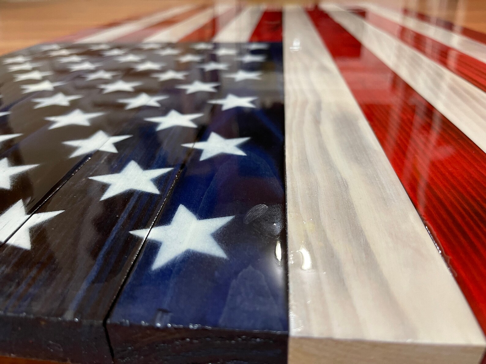 Handmade Wooden American Flag With Clear Epoxy Finish - Unique ...