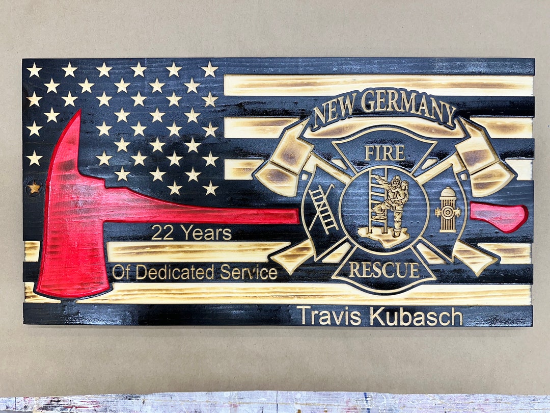 Handmade Wooden American Flag: Firefighter Axe & Badge - Patriotic ...