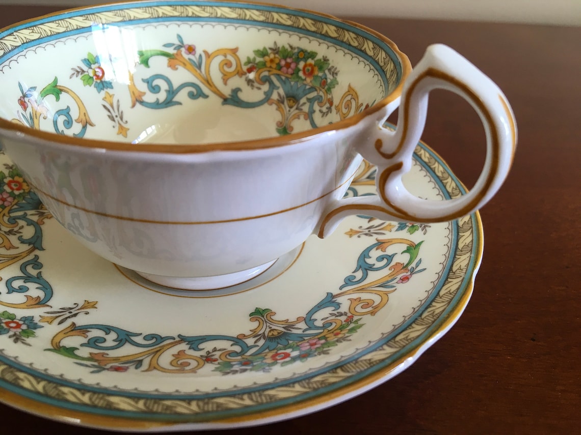 1 of 3 Vintage Aynsley Blue and Orange Floral Henley Pattern - Etsy