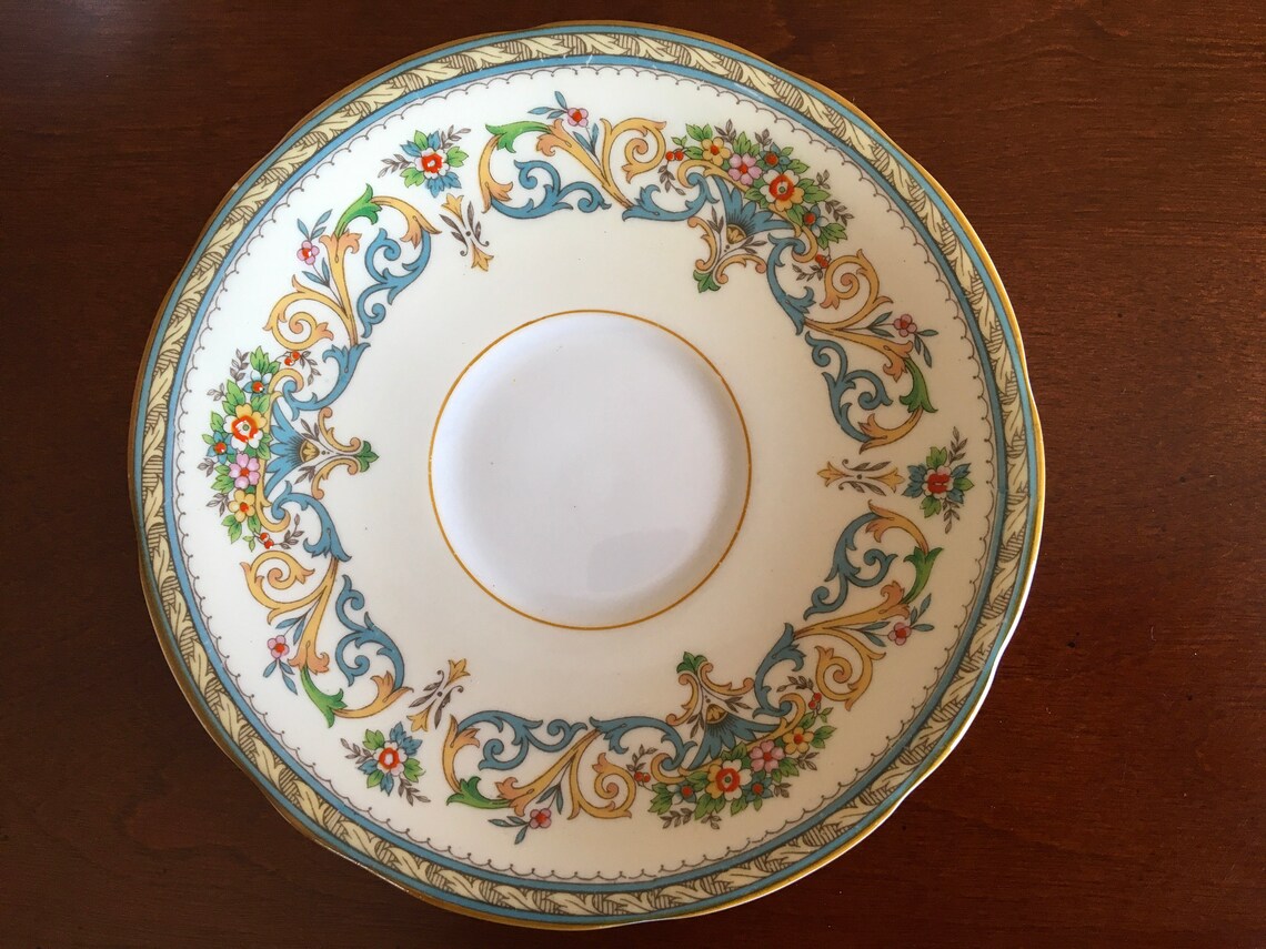 1 of 3 Vintage Aynsley Blue and Orange Floral Henley Pattern Fine Bone ...