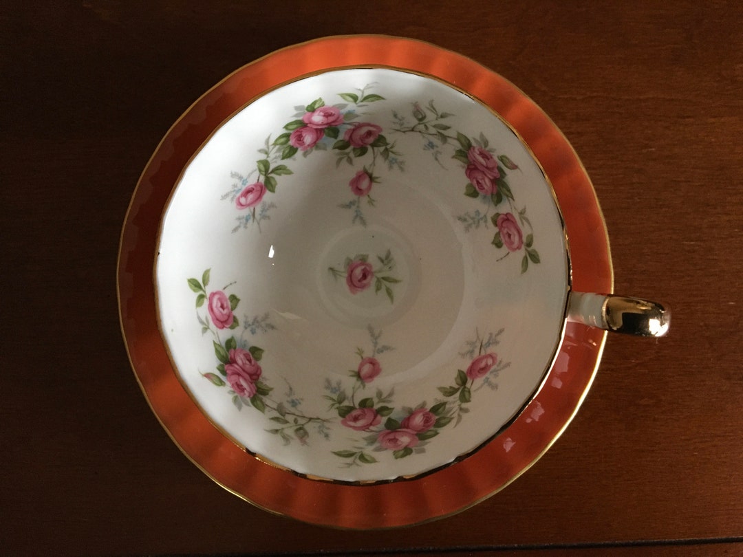Vintage Orange With Pink Roses Oban Shape Aynsley Fine Bone China Tea ...