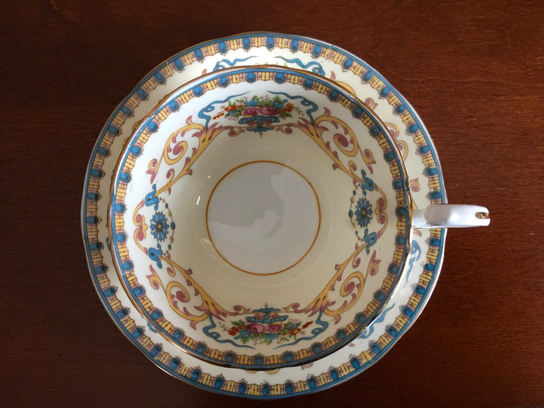 Vintage Aynsley Blue and Orange Floral Henley Like Pattern Fine Bone ...