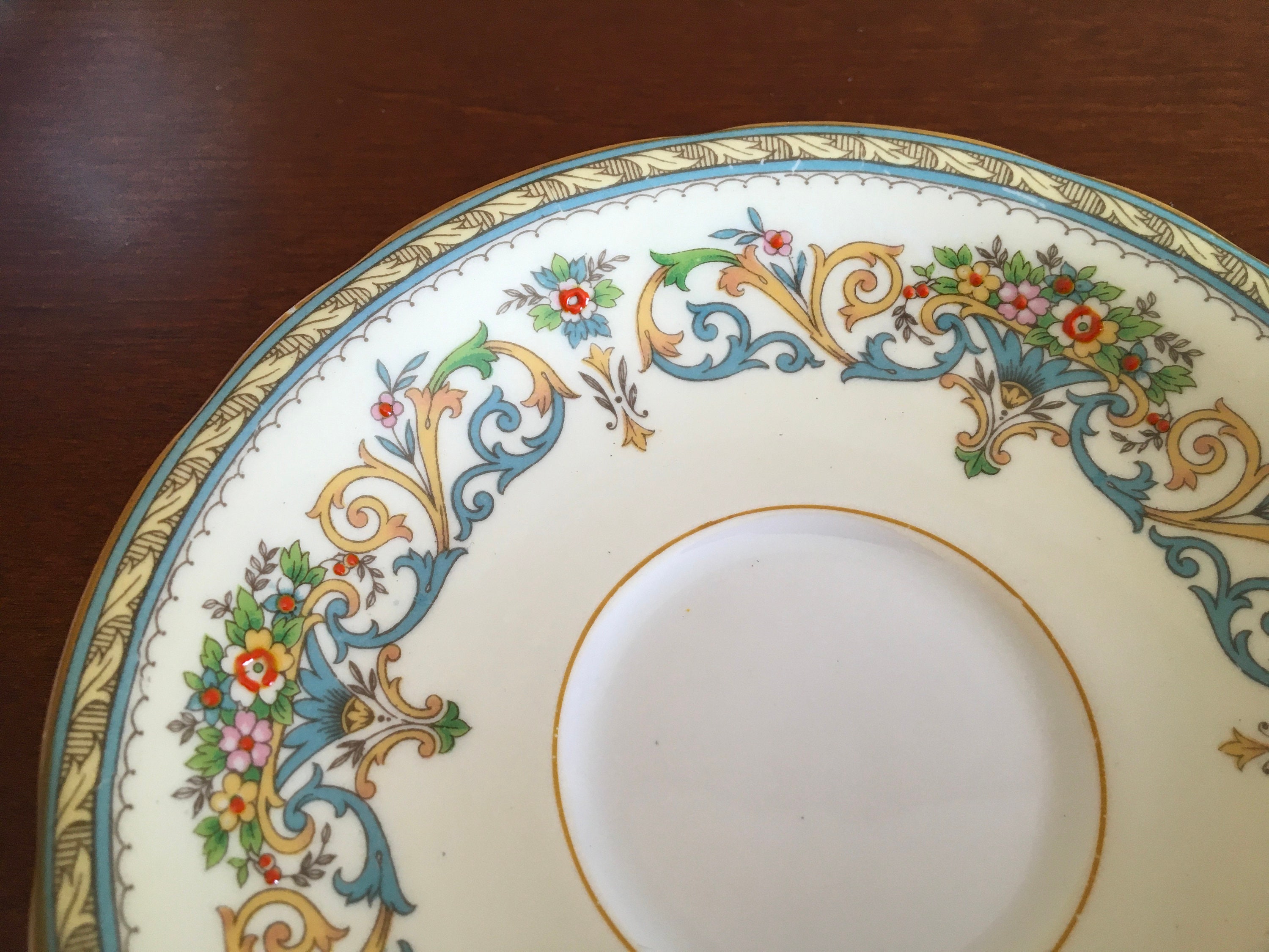1 of 3 Vintage Aynsley Blue and Orange Floral Henley Pattern Fine Bone ...