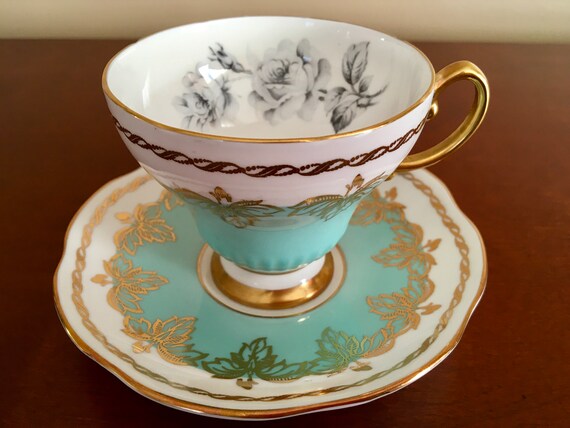 EB Foley footed Turquoise and Gold fine bone china Tea cup | Etsy