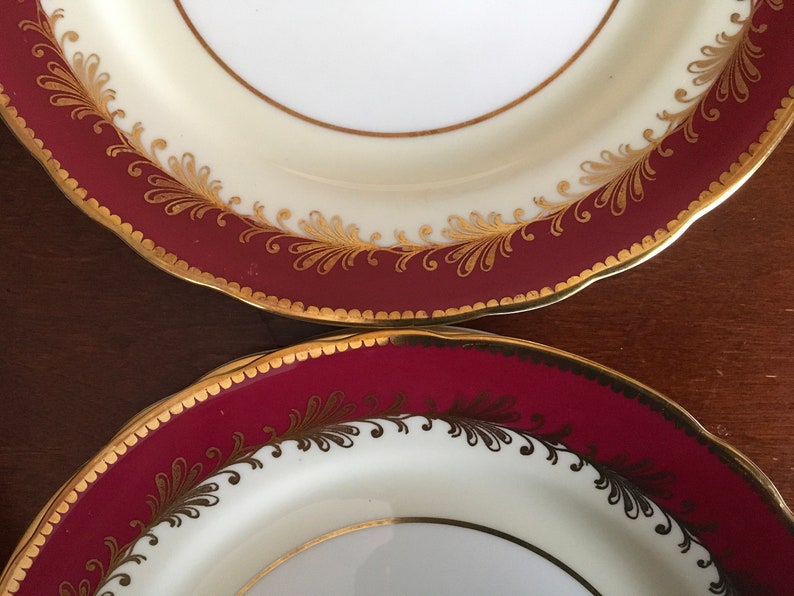 Vintage Aynsley Red and Gold Maroon Plates Rutland Pattern Fine Bone ...