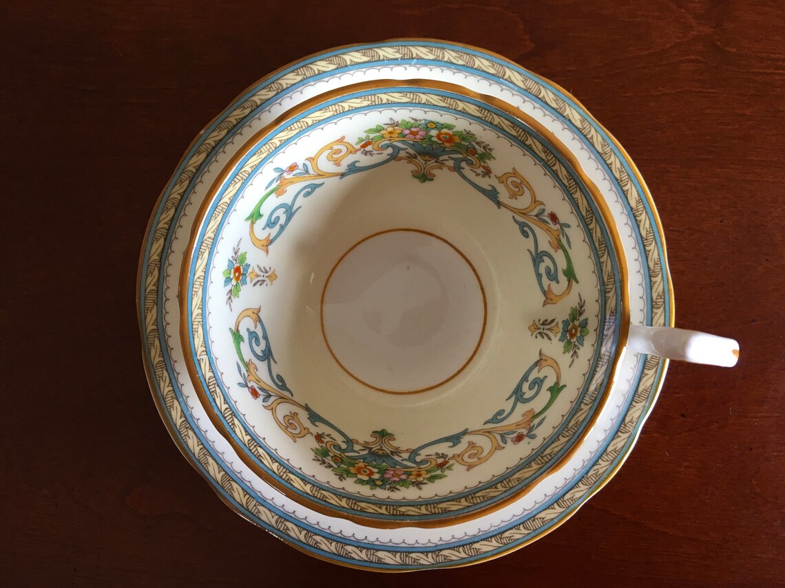 1 of 3 Vintage Aynsley Blue and Orange Floral Henley Pattern Fine Bone ...