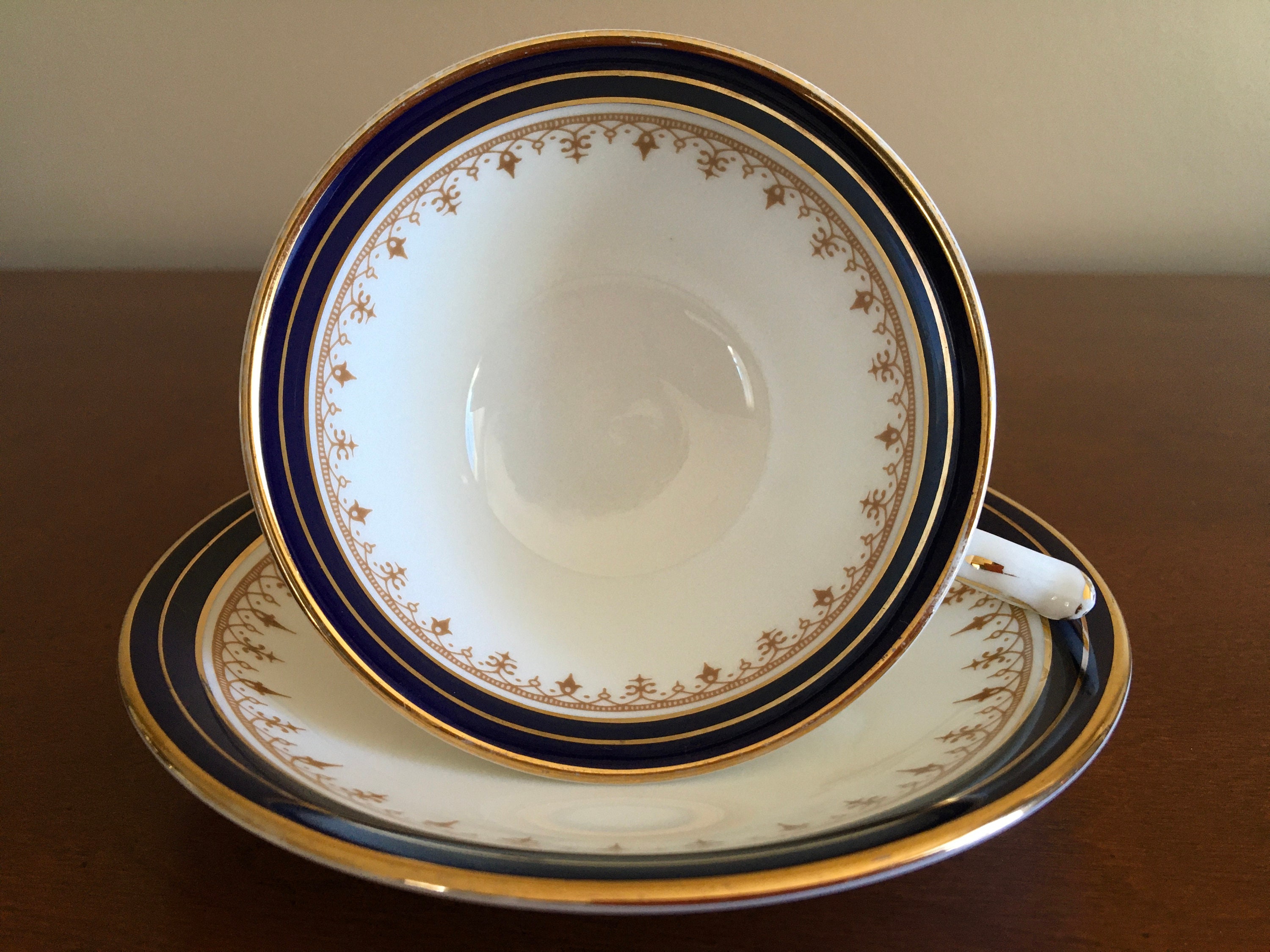Aynsley Dark Blue and Gold Leighton Pattern Fine Bone China Tea Cup ...
