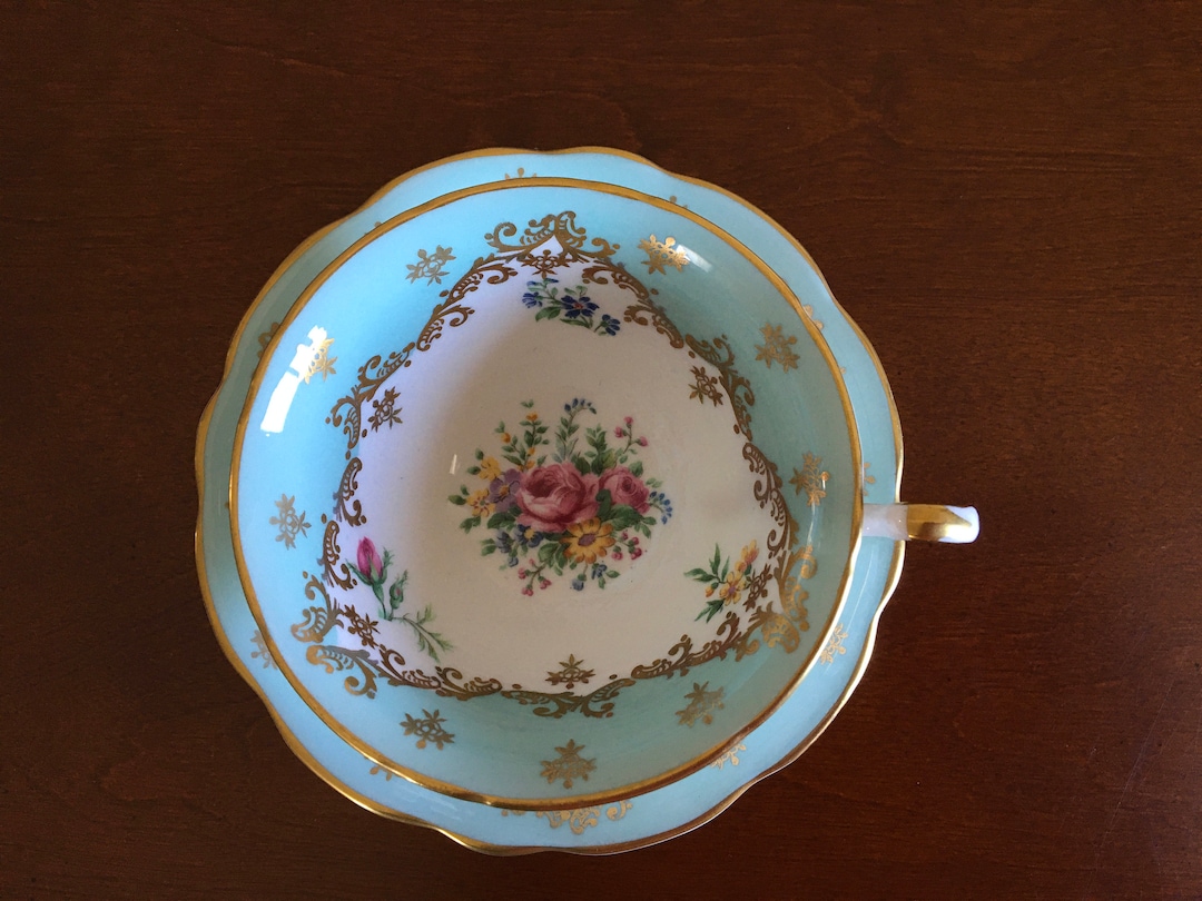 EB Foley Light Turquoise Gold and Floral Fine Bone China Tea Cup With ...