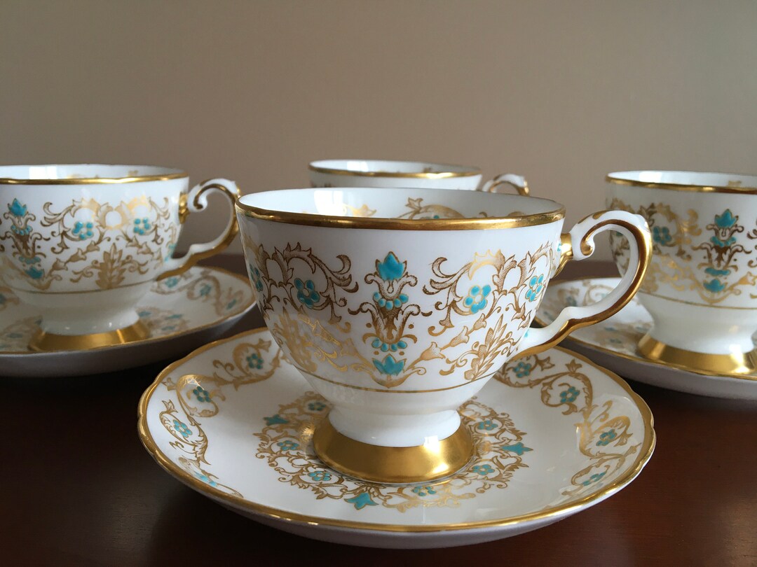 1 of 5 Vintage Tuscan Louise Gold and Turquoise Hand Decorated Fine ...