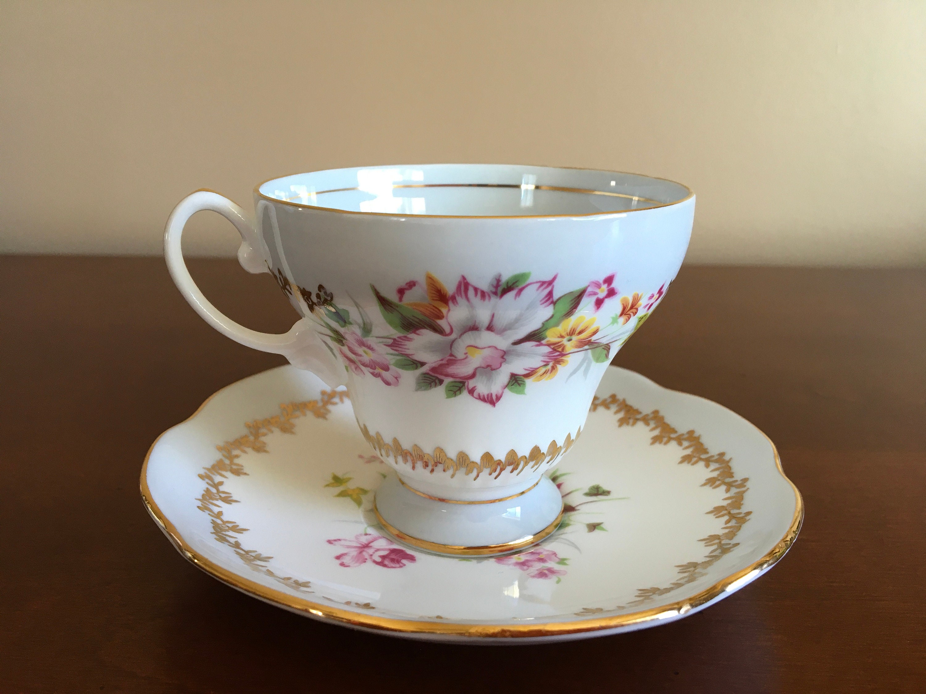 Vintage EB Foley Light Blue With Orchids Footed Fine Bone | Etsy