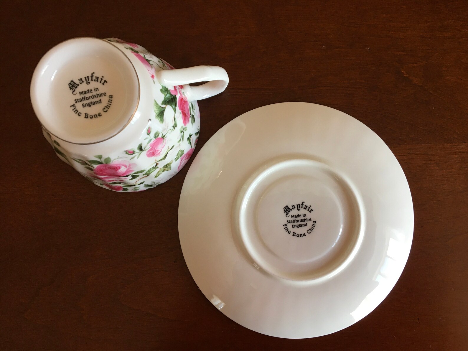Vintage Mayfair English Fine Bone China Pink Roses and Ivy Tea Cup With ...