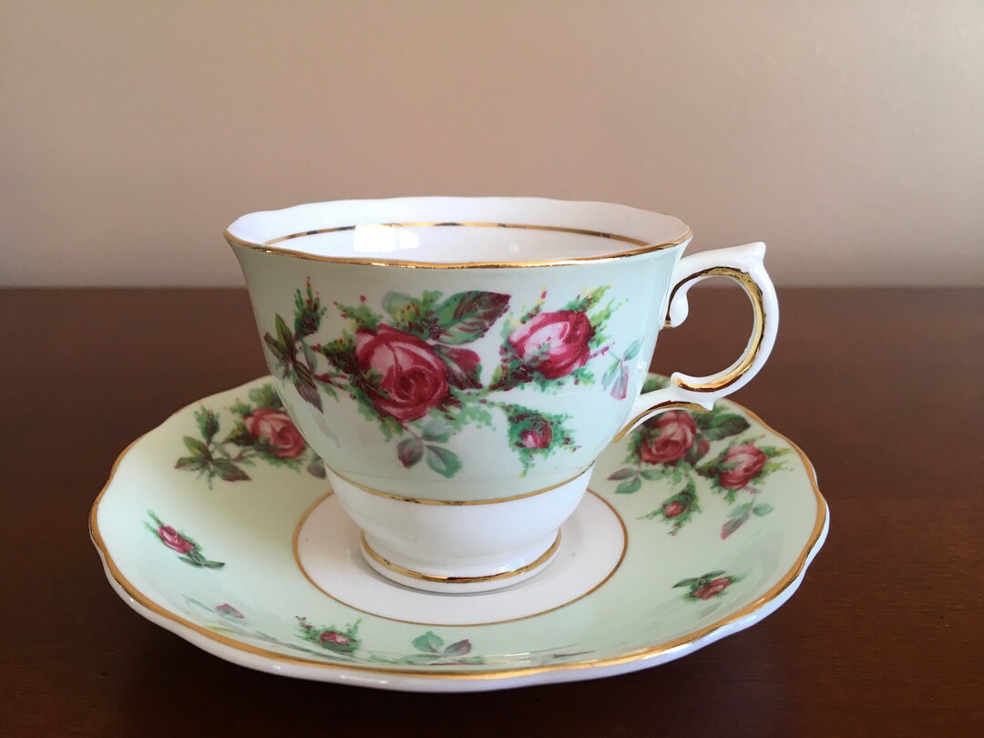 Vintage Colclough Light Blue Tea Cup With Red Roses Fine Bone China Tea ...