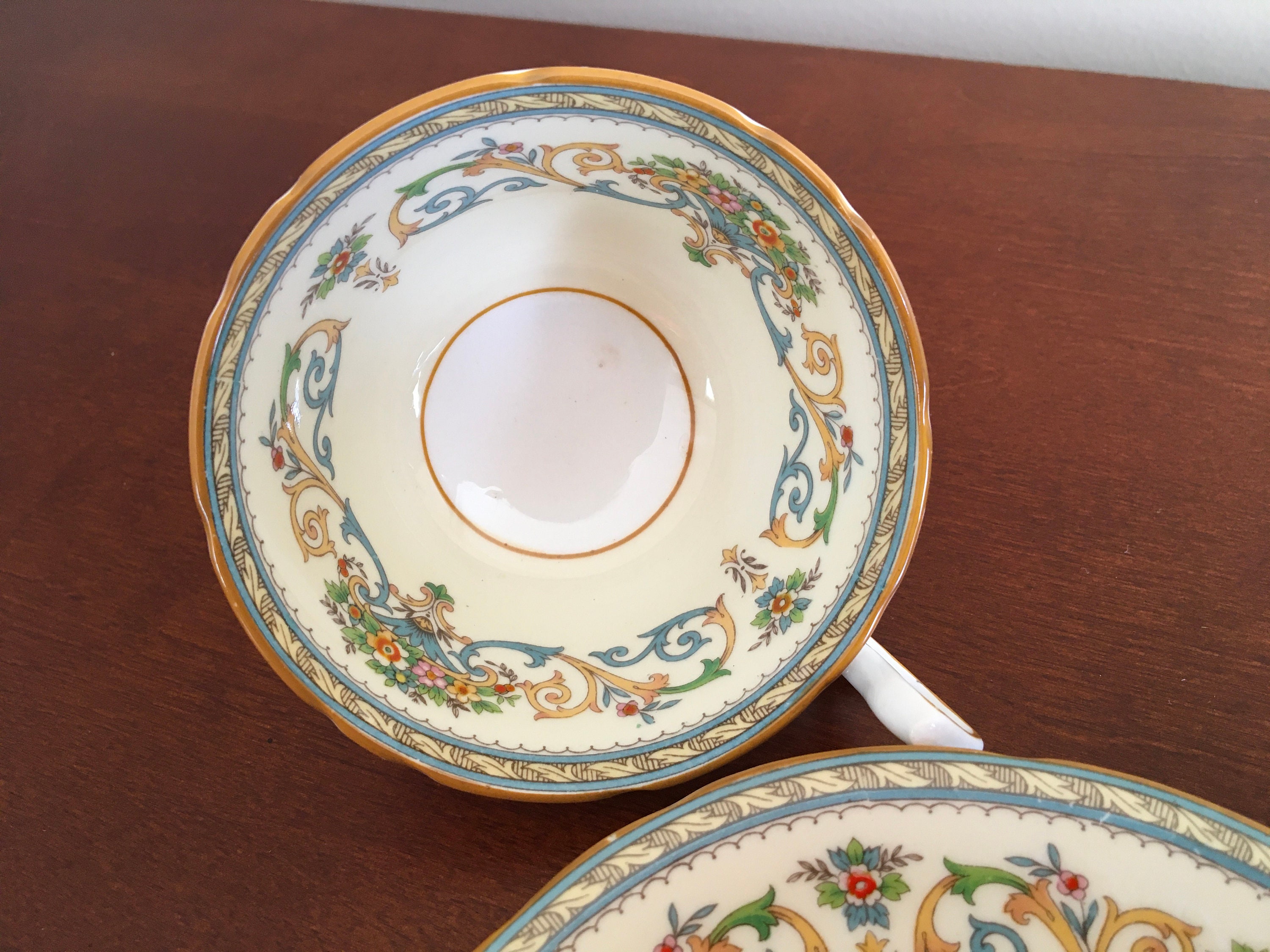 1 of 3 Vintage Aynsley Blue and Orange Floral Henley Pattern Fine Bone ...