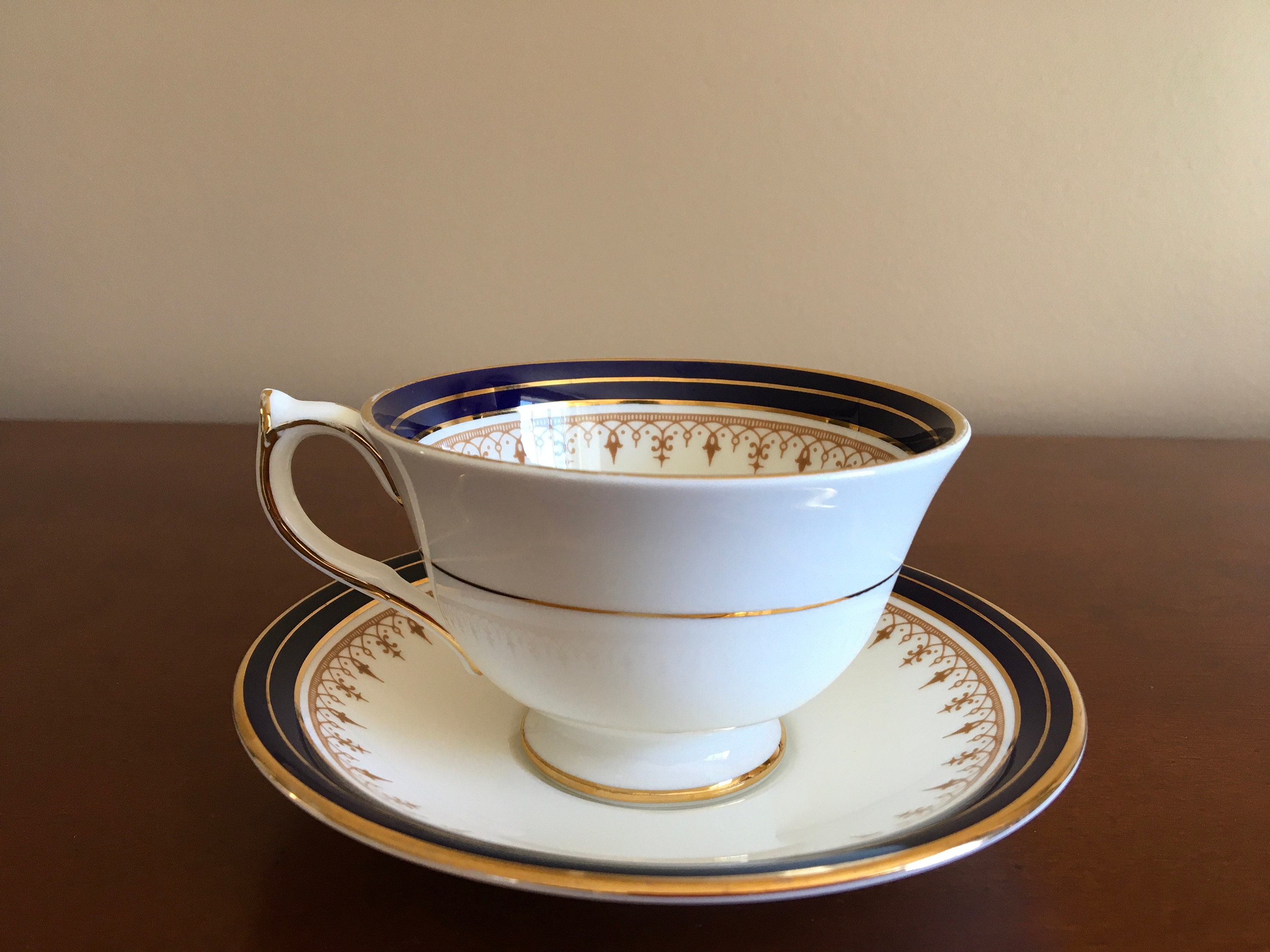 Aynsley Dark Blue and Gold Leighton Pattern Fine Bone China Tea Cup ...
