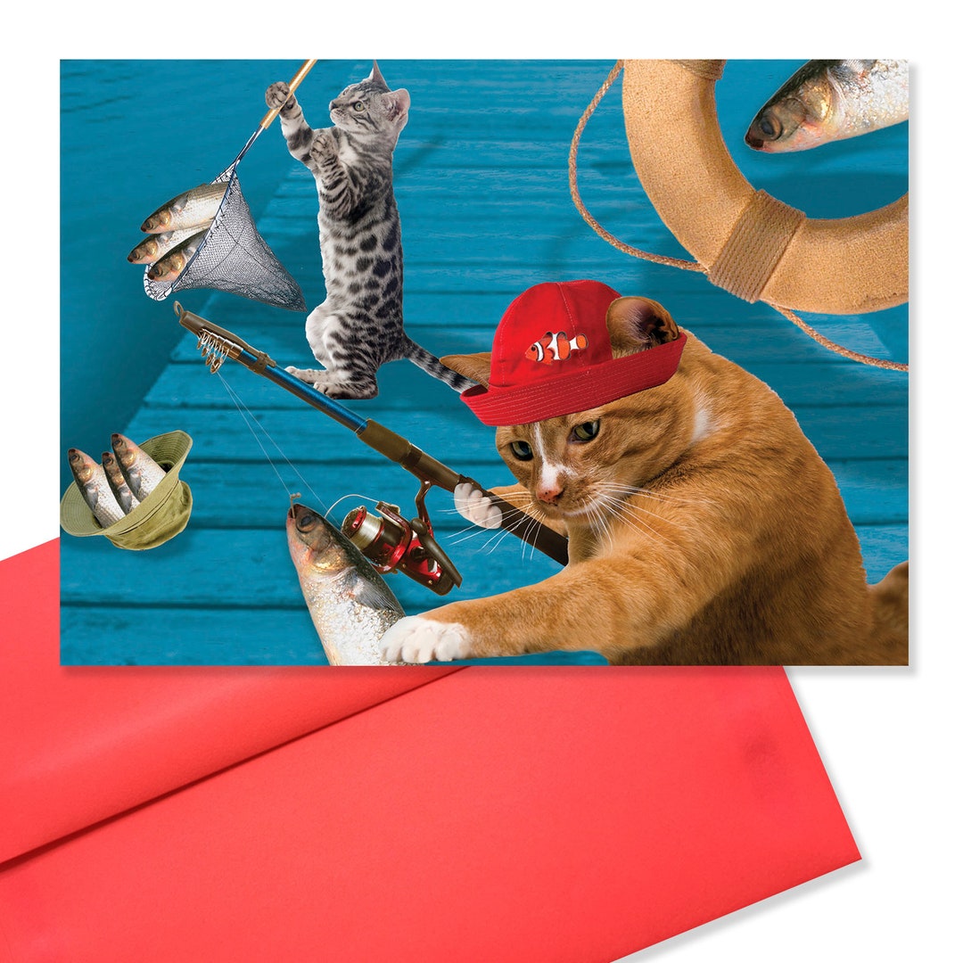All Paws on Dock - Cute Cats Fishing Blank All-occasion Greeting Card ...
