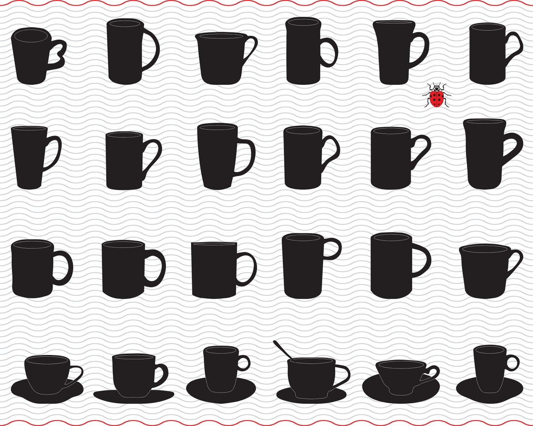 SVG Tea and Coffee Cups, Black Isolated Silhouettes Digital Clipart ...