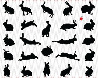 SVG Rabbits, Hares, Black Silhouettes Digital Clipart, Rabbits Files ...