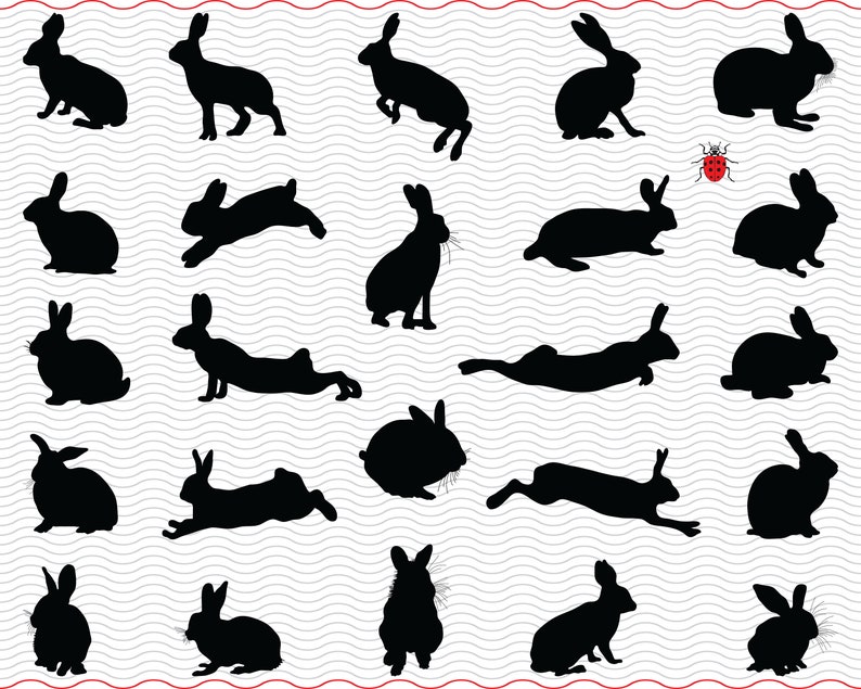 SVG Rabbits, Hares, Black Silhouettes Digital Clipart, Rabbits Files ...