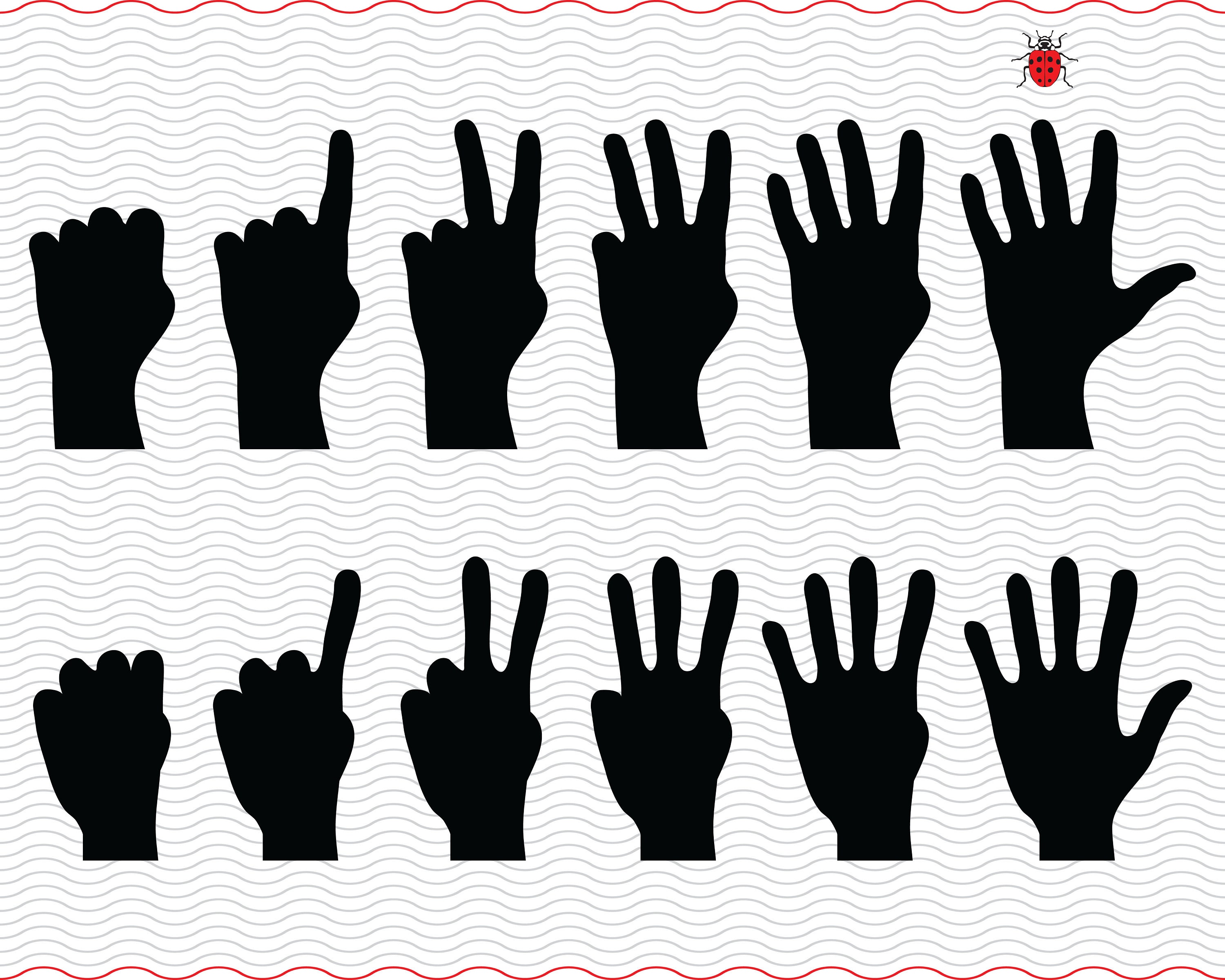 SVG Count Fingers, Hands, Black Silhouette Digital Clipart, Files Eps ...