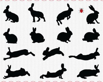 SVG Rabbits, Hares, Black Silhouettes Digital Clipart, Rabbits Files ...