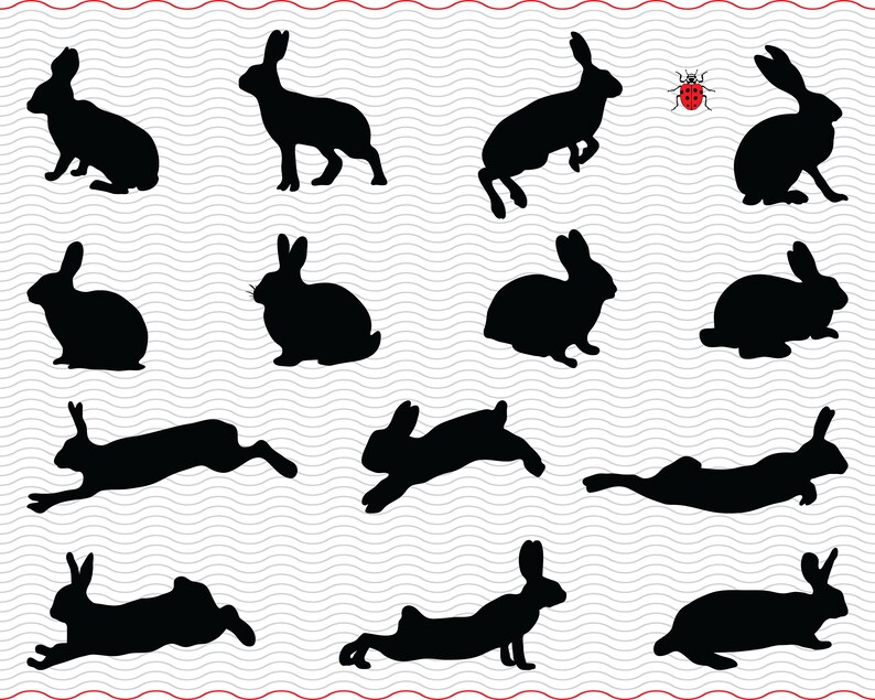 SVG Rabbits, Hares, Black Silhouettes Digital Clipart, Rabbits Files ...