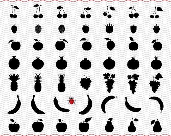 Fruits SVG Black Silhouette Digital Clipart Files Eps Jpg | Etsy
