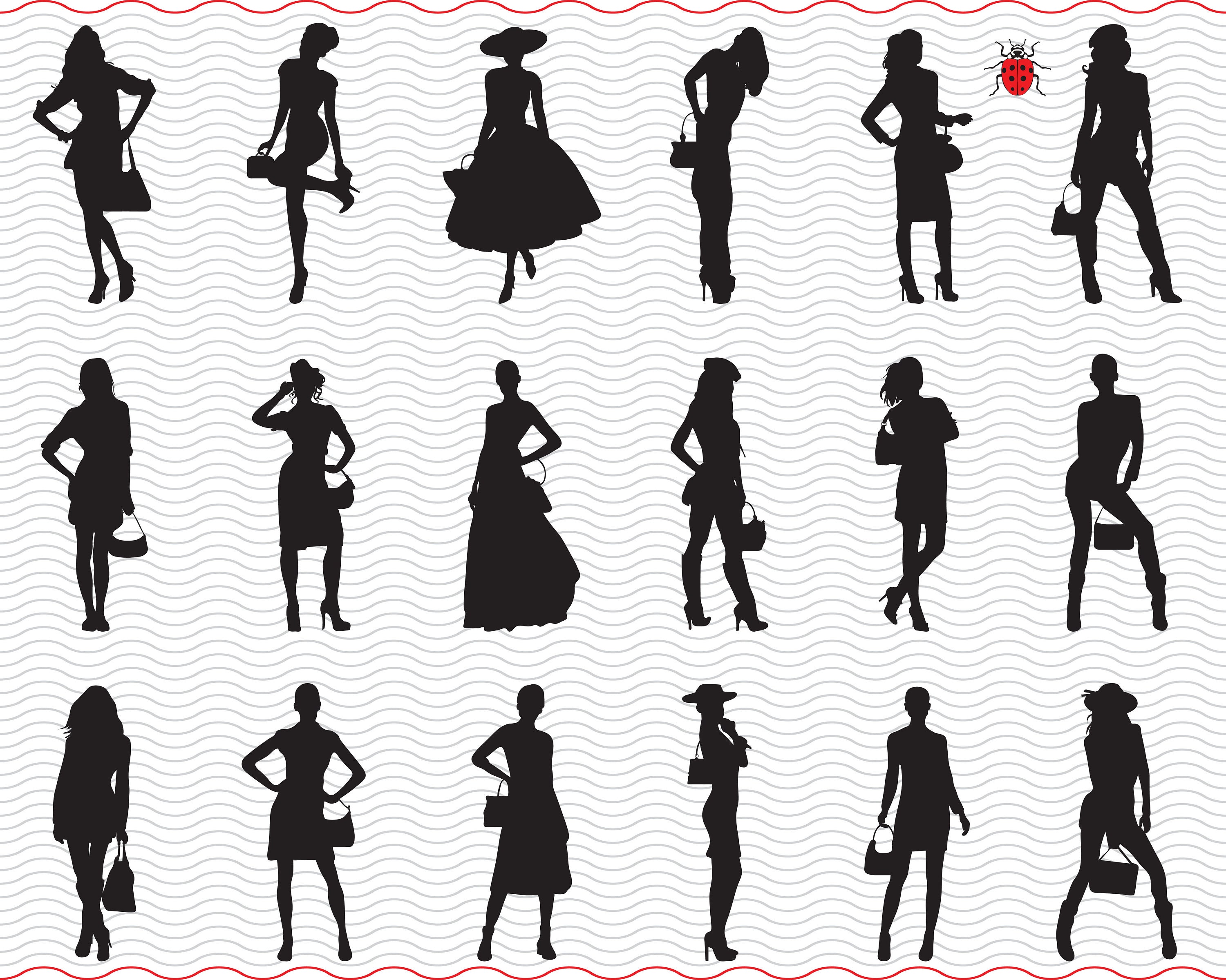 SVG Model Girls, Black Silhouette Digital Clipart, Files Eps Jpg ...