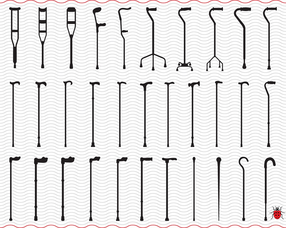 SVG Crutches Sticks, Black Silhouettes Digital Clipart, Files Eps, Jpg ...