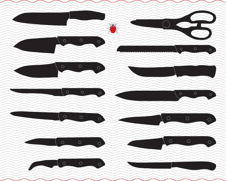 SVG Kitchen Knives, Black Isolated Silhouettes Digital Clipart, Knives ...