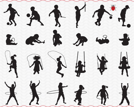 SVG Playful Children Black Silhouette Digital Clipart Files - Etsy