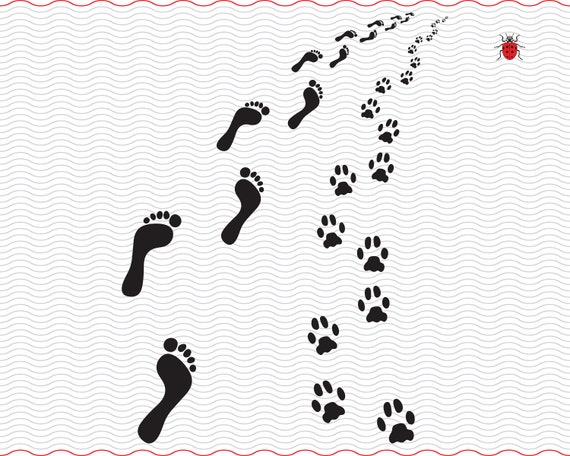 SVG Man Dog Footsteps Prints Black Silhouettes Digital - Etsy