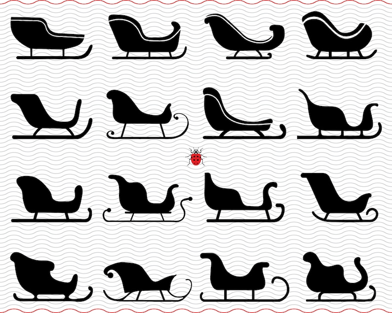 SVG Sleigh, Sled, Black Silhouettes Digital Clipart, Sleigh, Sled Files ...