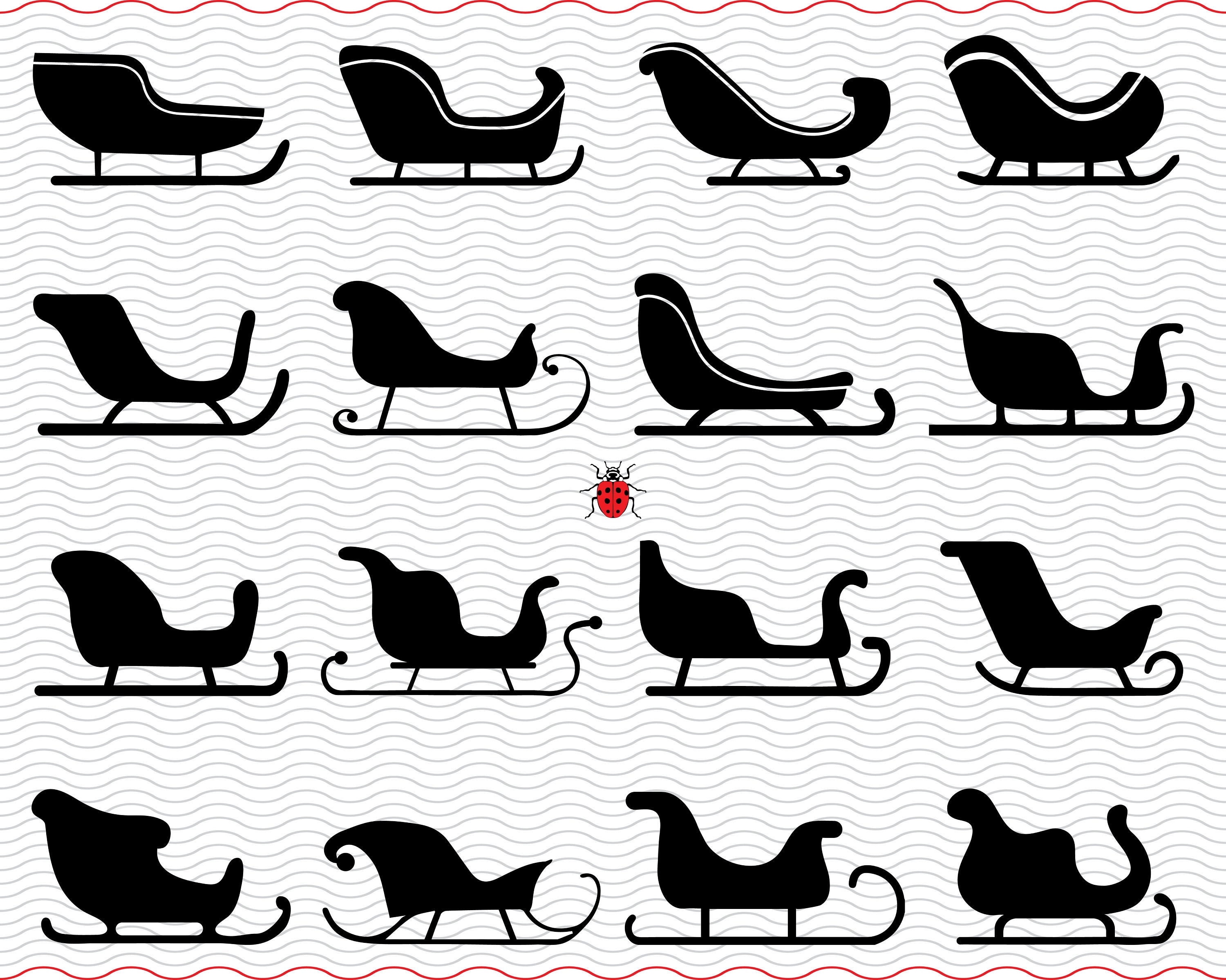 SVG Sleigh Sled Black silhouettes digital clipart Sleigh - Etsy España