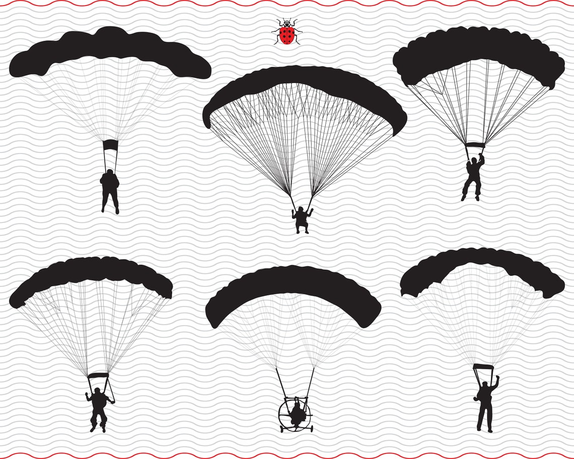 SVG Paratroopers, Black Silhouette Digital Clipart, Files Eps Jpg ...