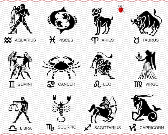 Zodiac Signs SVG Black Silhouette Digital Clipart Files Eps - Etsy