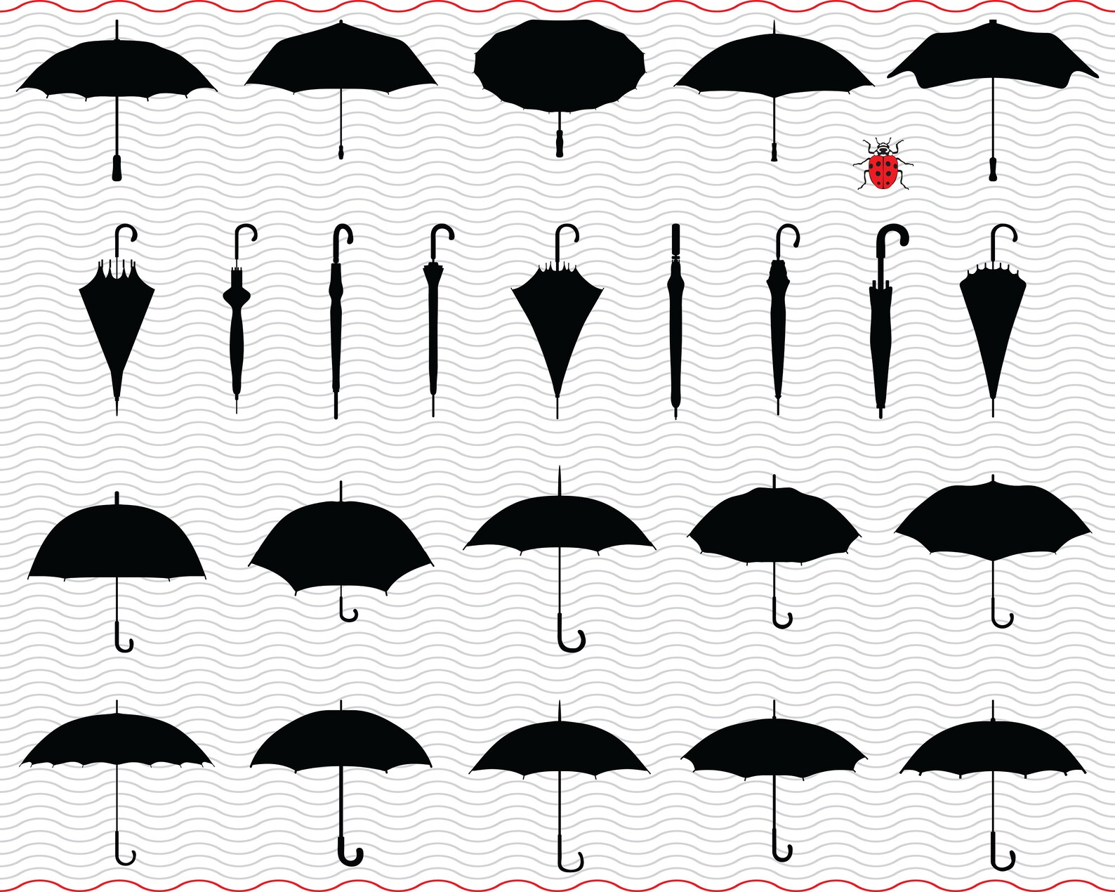 SVG Umbrellas, Black Silhouettes Digital Clipart, Files Eps Jpg ...