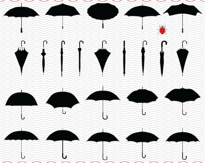 SVG Umbrellas Black Silhouettes Digital Clipart Files Eps - Etsy