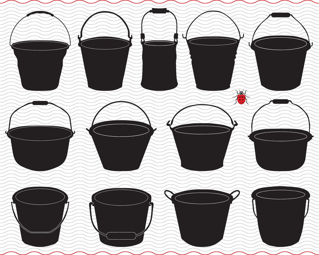 SVG Garden Buckets, Black Silhouettes, Digital Clipart, Files Eps Jpg ...