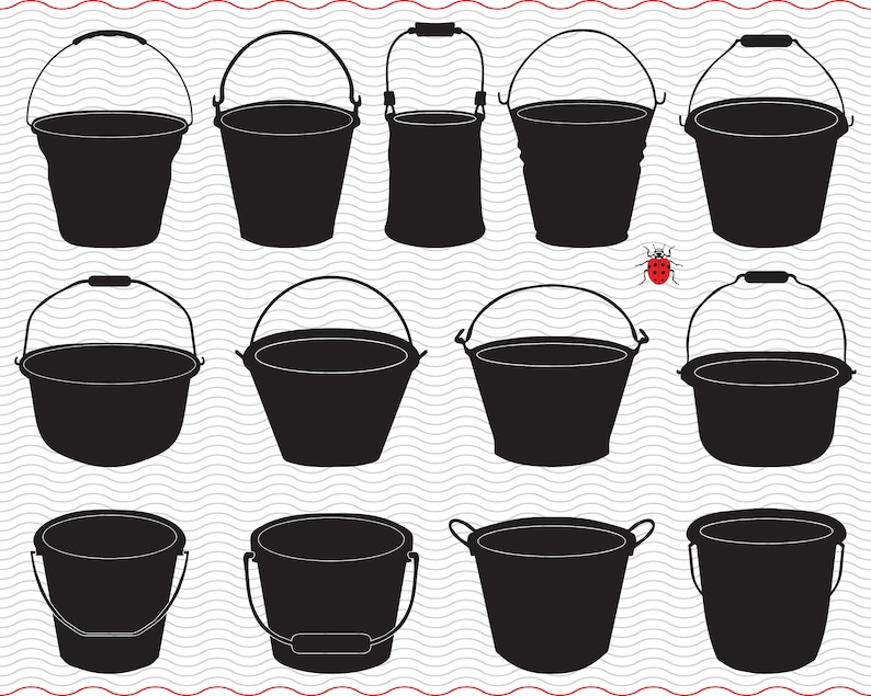 SVG Garden Buckets, Black Silhouettes, Digital Clipart, Files Eps Jpg ...