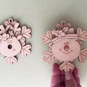 DIY Unfinished 2 Pak MDF Wood Reindeer and Snowman Snowflake Tealight ...