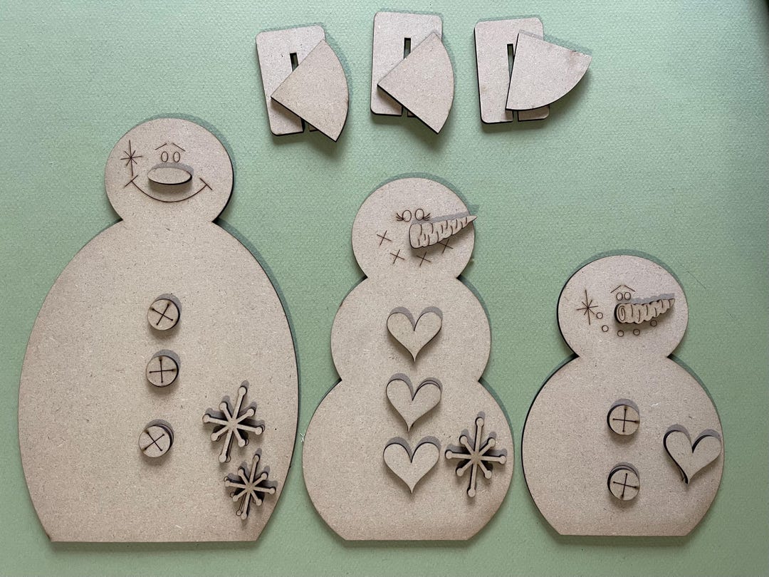 Snowman Trio MDF Wood Shelf Sitter Unfinished Kit With 3D Layers for ...