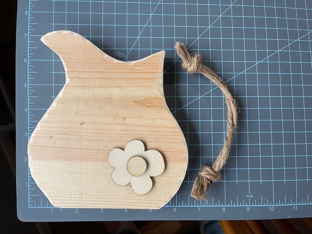 Unfinished 3D Wood Cutout Pitcher With Wood Flower and Jute Handle Kit ...