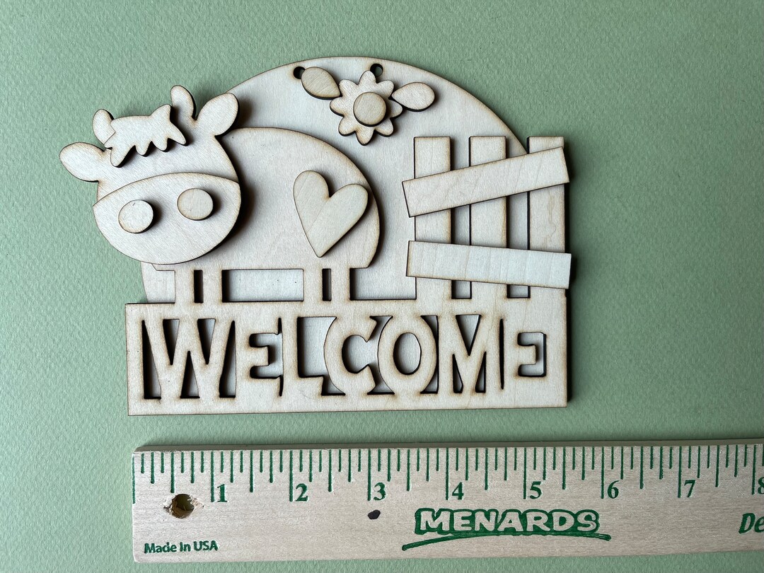 Farmhouse Welcome Wood Cutout With Highland Cow Fence and - Etsy